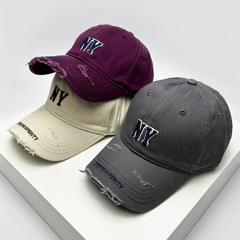 New-Men-Women-Korean-Broken-Style-Embroidered-NY-Letters-Baseball-Hats ...