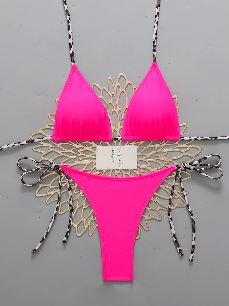 Sexy Leopard Women’s Beach Bikini 2026 Swimsuit Halter Tie Micro Thong ...