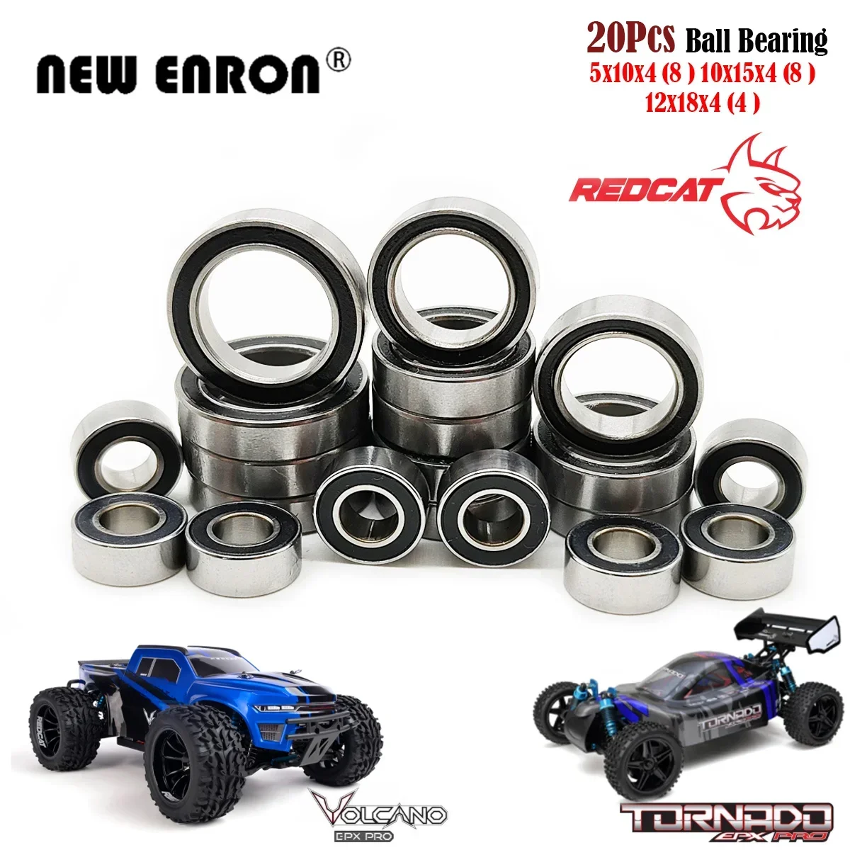 20Pc Black Rubber Sealed Complete Ball Bearings Kit Chrome Steel For RC ...
