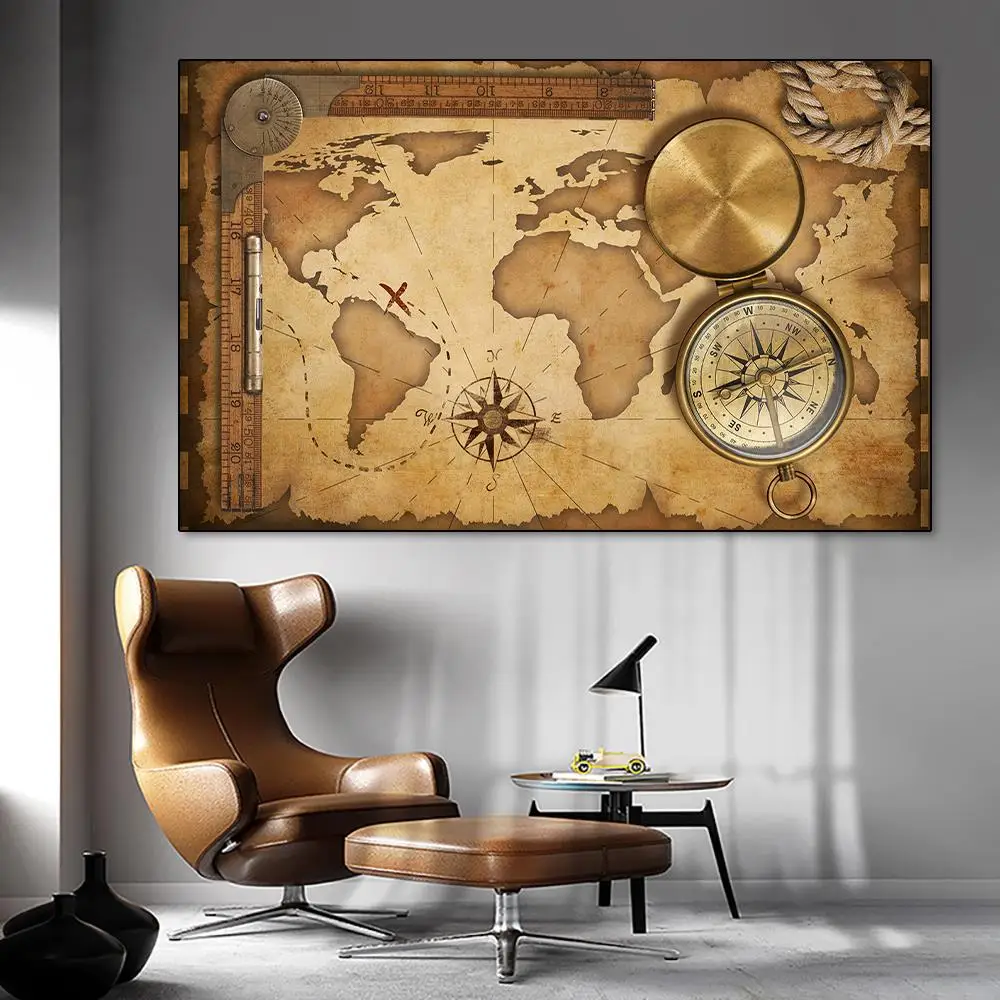 Pinturas-en-lienzo-de-mapa-del-mundo-Vintage-impresiones-de-br-jula ...