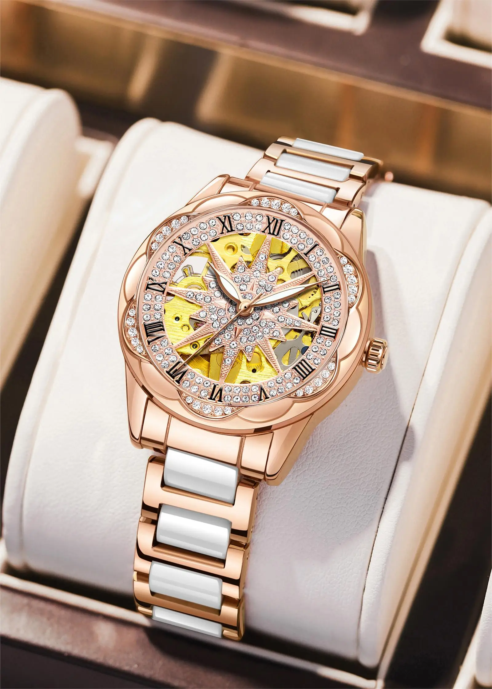 KUERST-Lady-s-Ceramic-Double-Press-Butterfly-Buckle-Mechanical-Watch ...