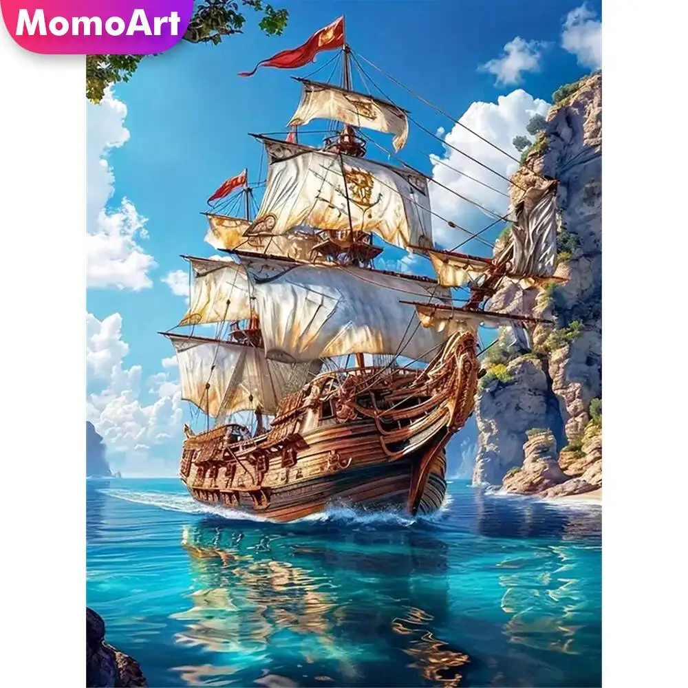 Momoart Diamond Mosaic Boat Landscape Acrylic Craft Supplies Diamond ...