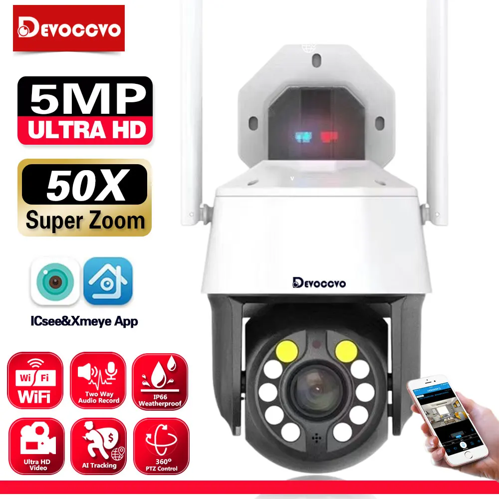 30X 50X Optical Zoom 5MP HD Wifi PTZ IP Security Camera ICSee 2 Way ...