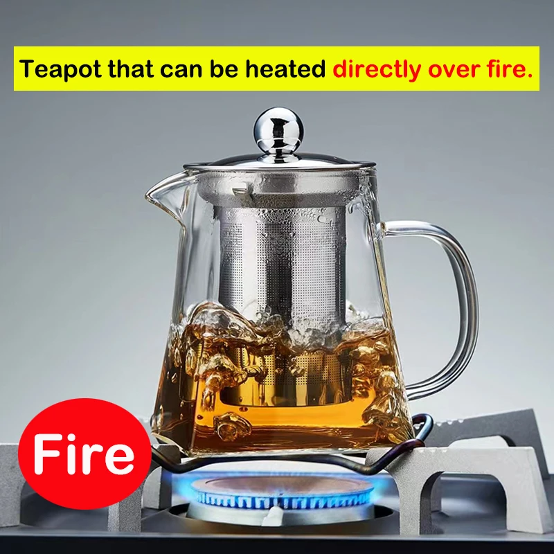 New Heat Resistant Glass Teapot With Stainless Steel Infuser Heated ...