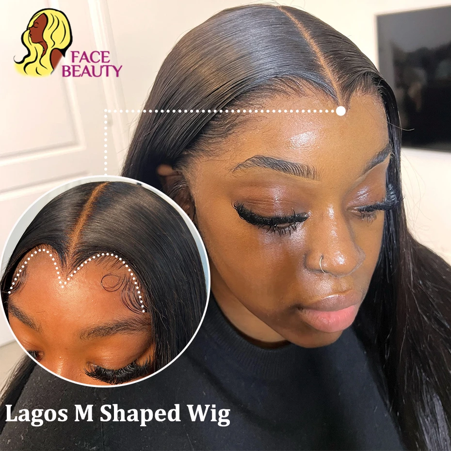 Straight Lagos M Shaped Hairline Lace Front Wig Human Hair Full 13x4 ...