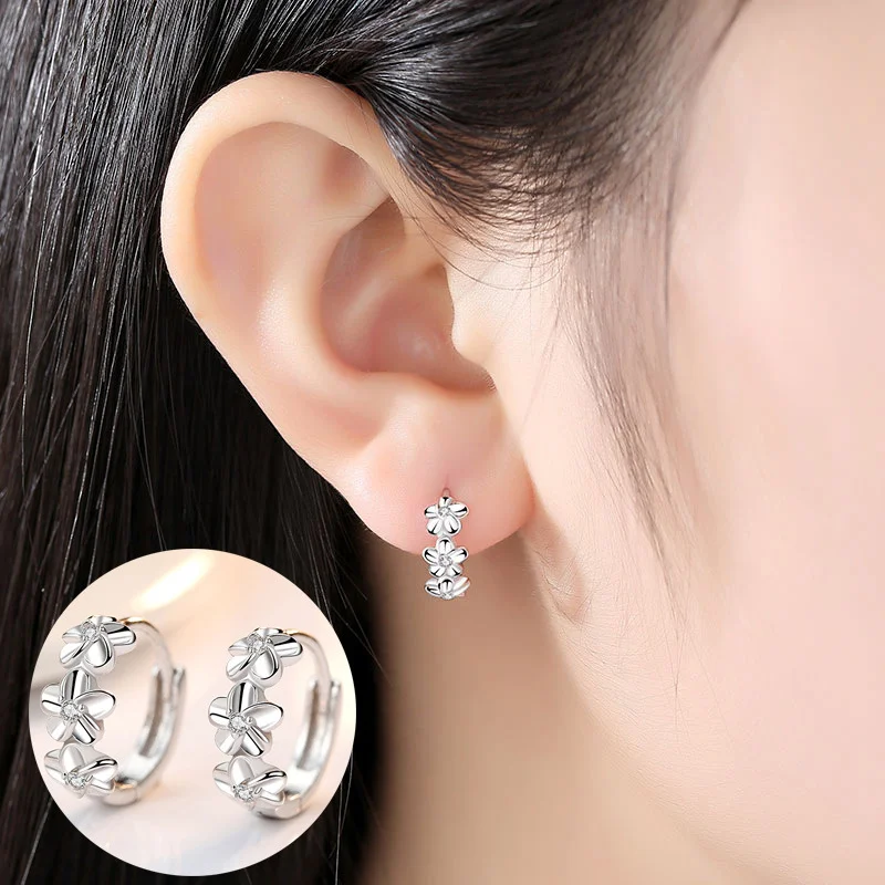 925 Silver Needle New Women's Fashion High Quality Jewelry Crystal Zircon Flower Type Three Five ...