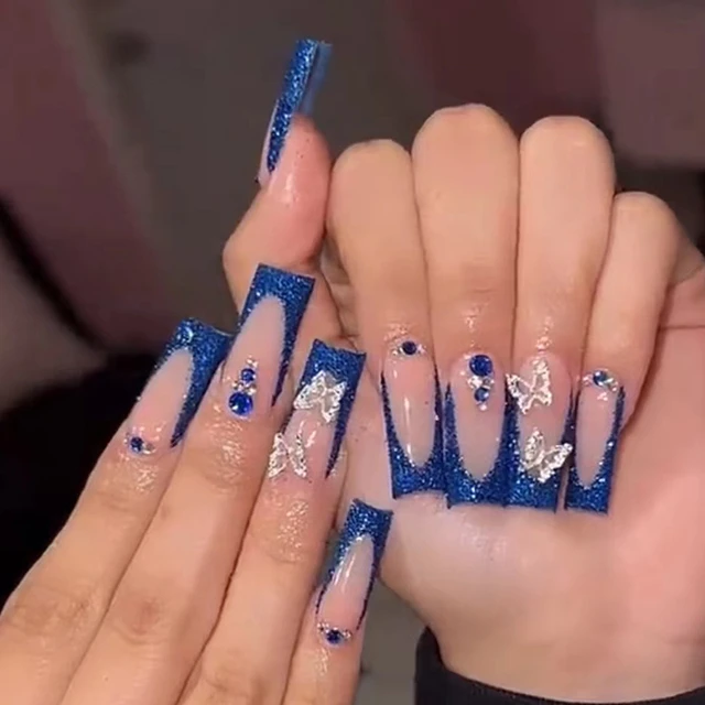 Dark Blue Glitter Acrylic Nails