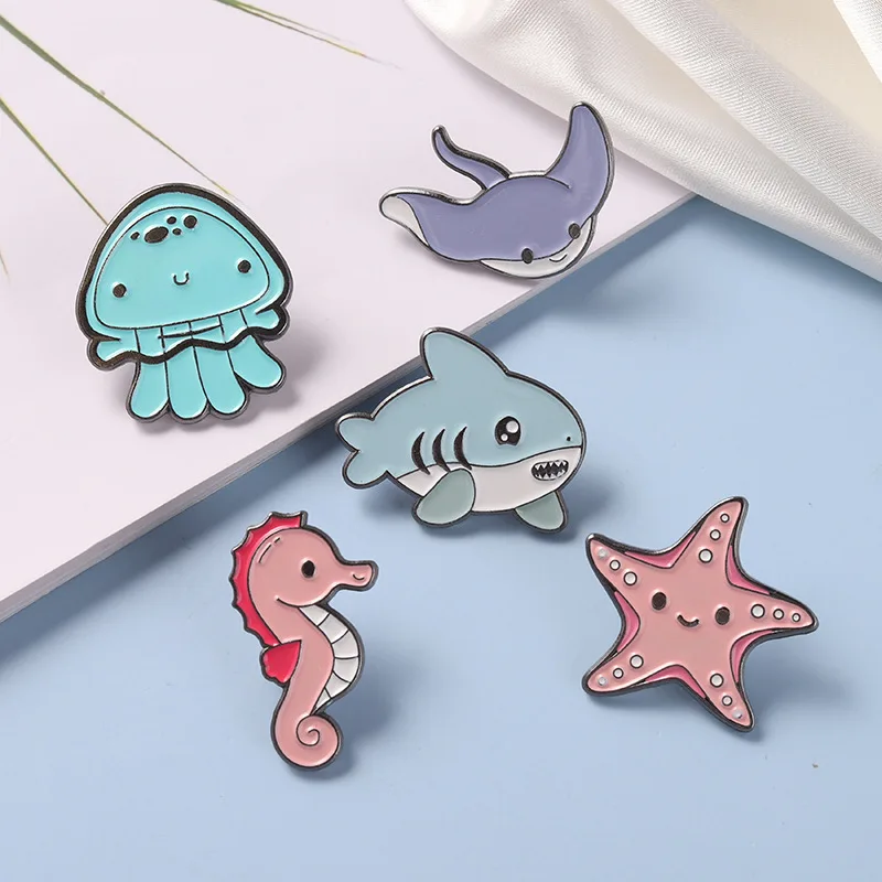 2023-Fashion-Sharks-and-Whales-Enamel-Pins-Cartoon-Marine-Animals ...