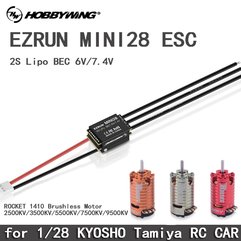 Hobbywing EZRUN MINI28 센서 브러시리스 ESC 소형 사이즈 로켓 1410, 1/28 GL 레이싱 드리프트 카용 ...