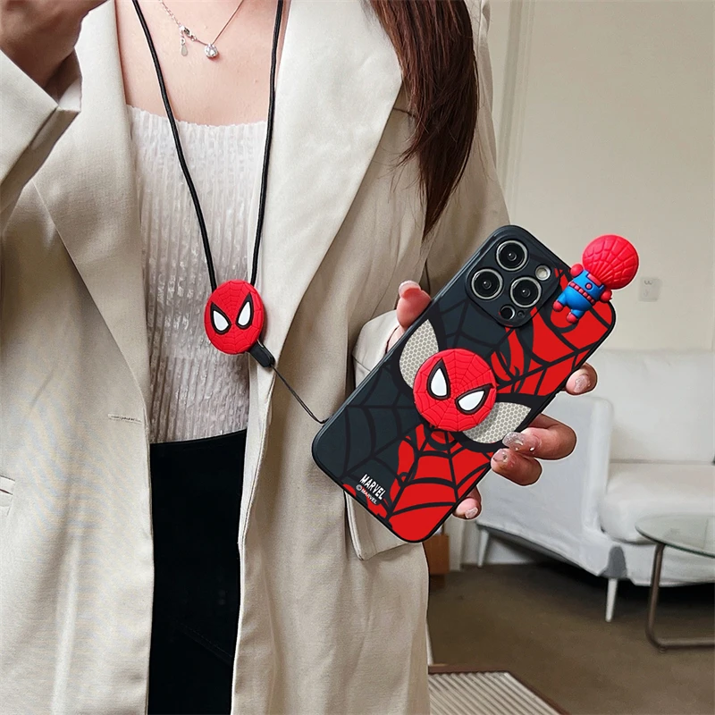 Spider-Man-Marvel-Phone-Holder-Stand-Case-Toy-Strap-Rope-Cover-apto ...