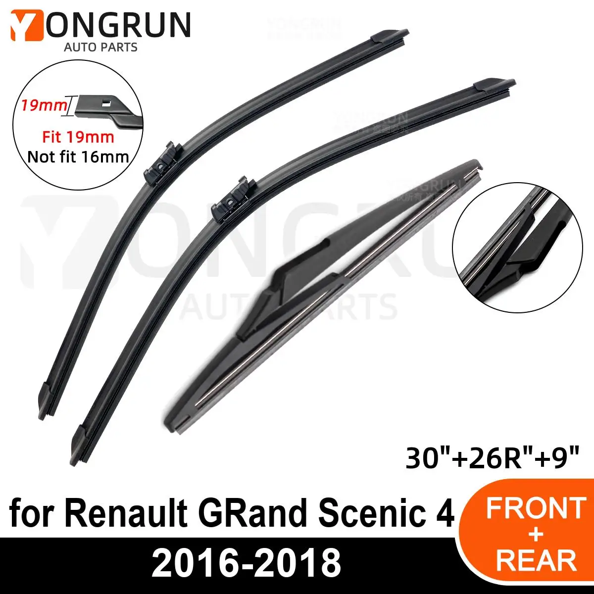 3PCS Car Wiper for Renault GRand Scenic 4 2016-2018 Front Rear ...