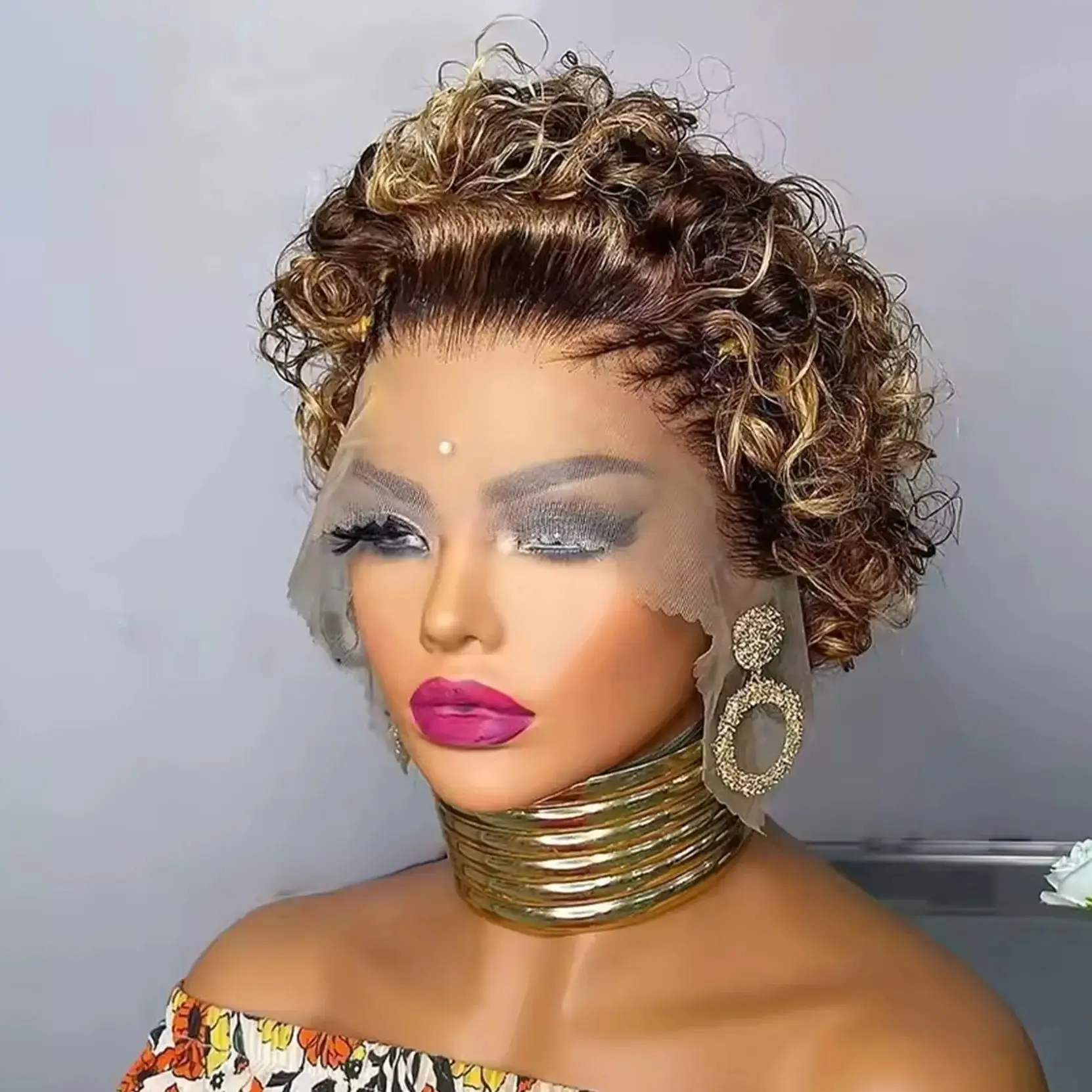 Hightlght 4/27 Pixie Cut Wig Ombre Honey Blonde 13x1 Lace Frontal Human ...