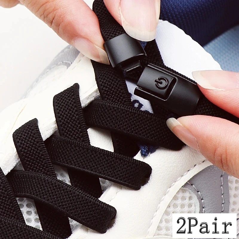 2 Pair Elastic Laces Sneaker Kids Adult Widened 8mm No Tie Shoe Laces ...
