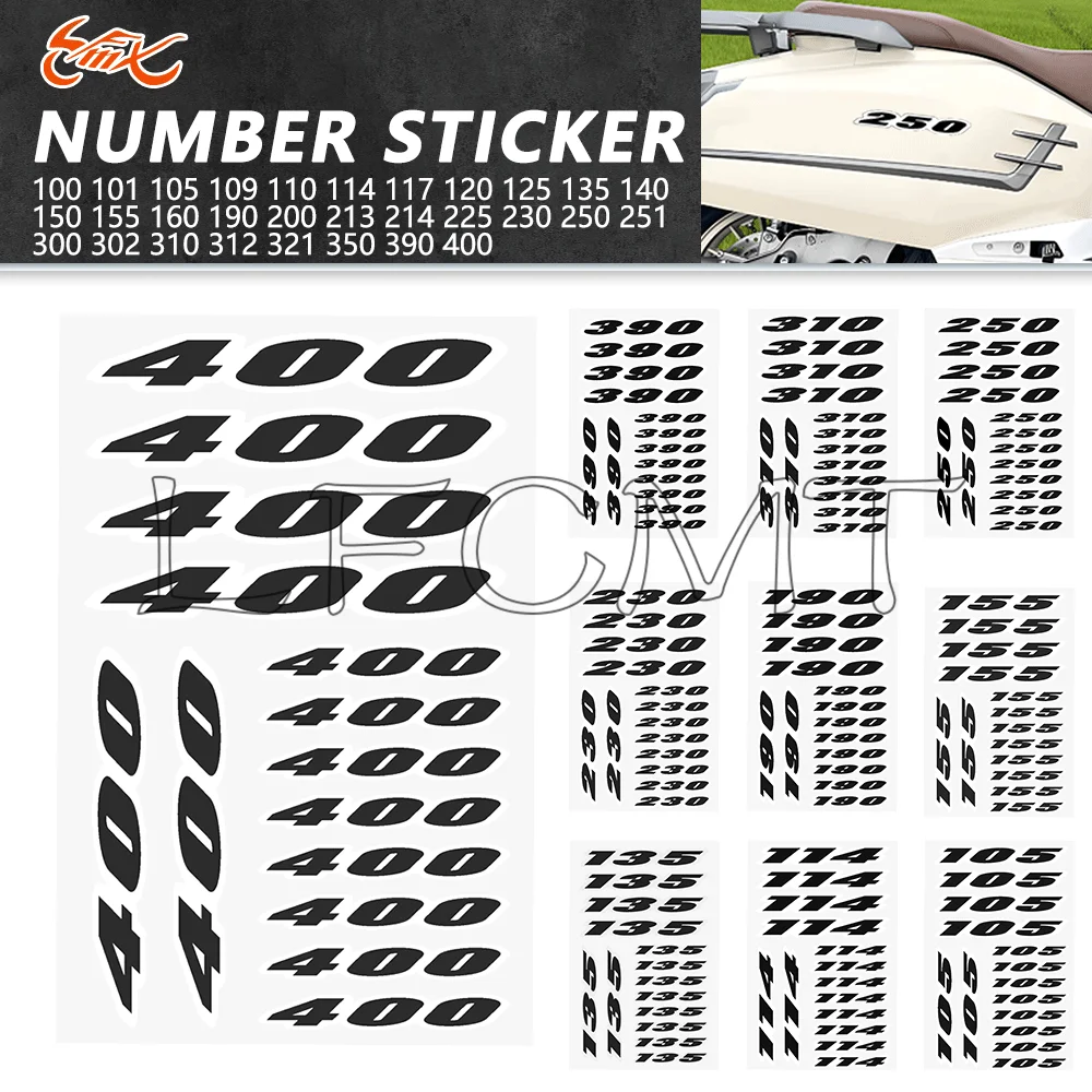 Motorcycle Black Number Sticker 100 to 400 Motorbike Helmet Fuel Tank ...