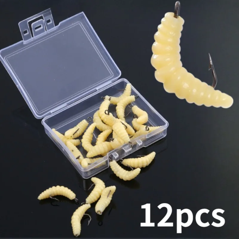 12pcs/box Soft Maggot Worm Fishing Bait Simulation Realistic Appearance ...
