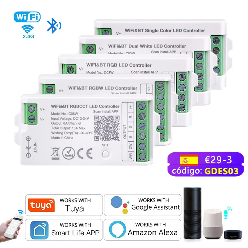 Tira-de-luces-LED-con-Control-de-voz-controlador-inteligente-con-WiFi ...