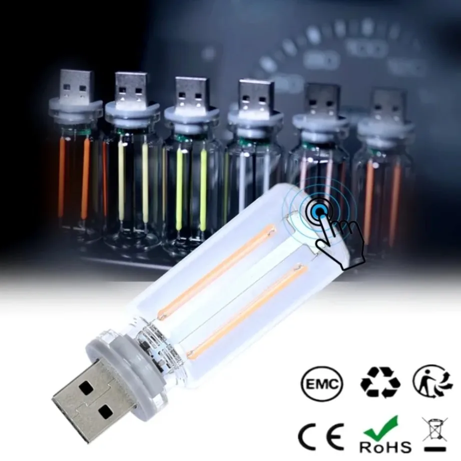 Touch Dimming Glass Bulb Colorful LED Filament USB Night Light Retro ...