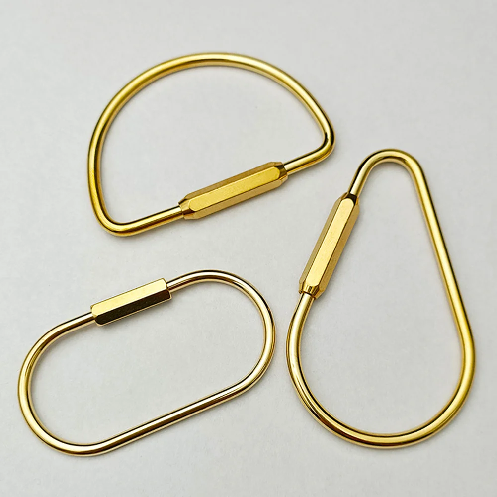 Brass Keychain With Lock D Key Chain Gold Color Camping Carabiner ...