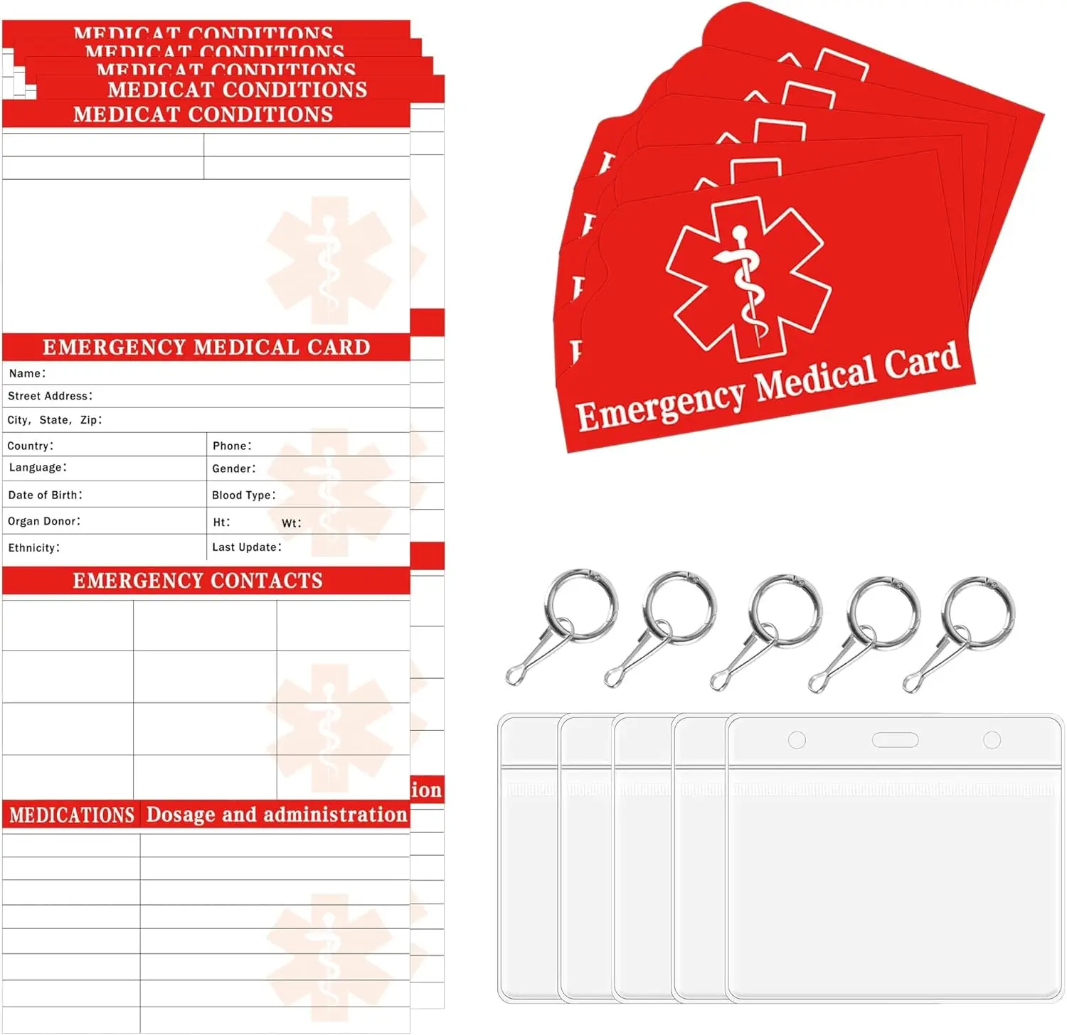 Medical Information Id Card Medical Alert Keychain Emergency Contact ...
