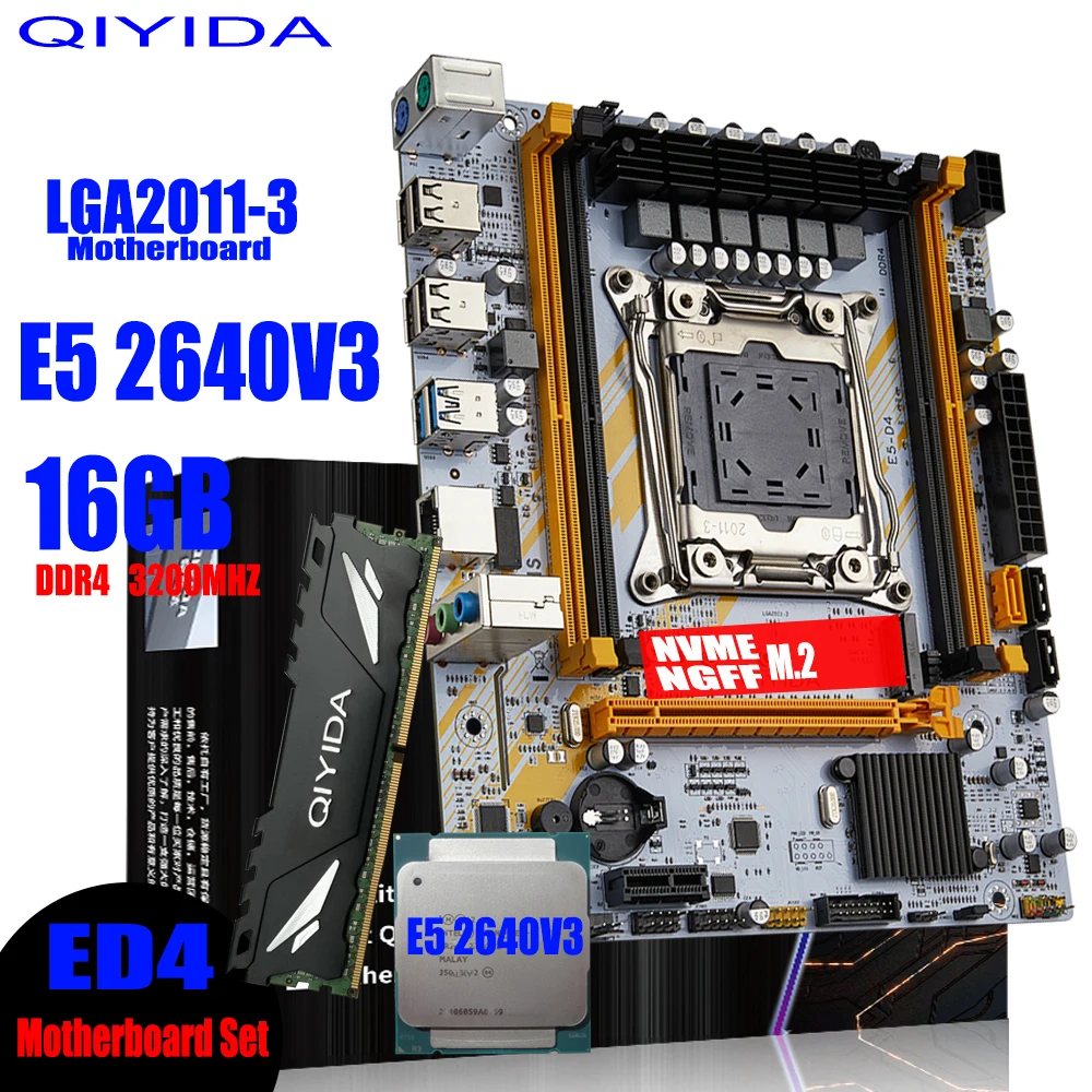 QIYIDA-X99 Kit Conjunto de Placa Mãe, Intel LGA2011-3, Xeon E5 2640 CPU ...