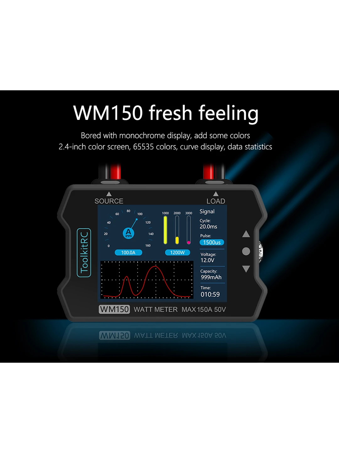 ToolkitRC-WM150-150A-50V-Watt-Meter-Power-Analyzer-LCD-Display-Power ...