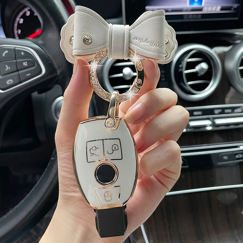 Bow Keyring Tpu Car Key Case Cover For Mercedes Benz W204 W205 W212 Gla ...