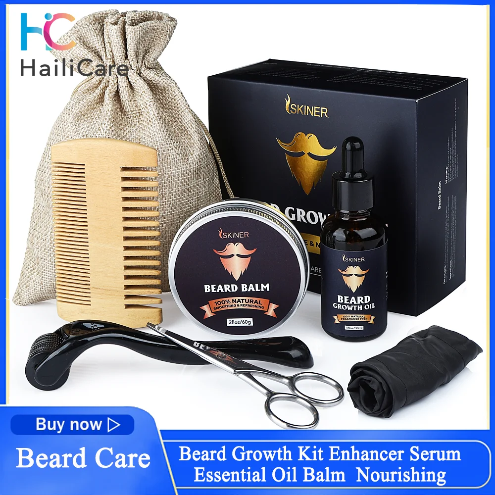 5Pcs/Set Men's Beard Growth Kit Enhancer Serum Essential Oil Balm ...