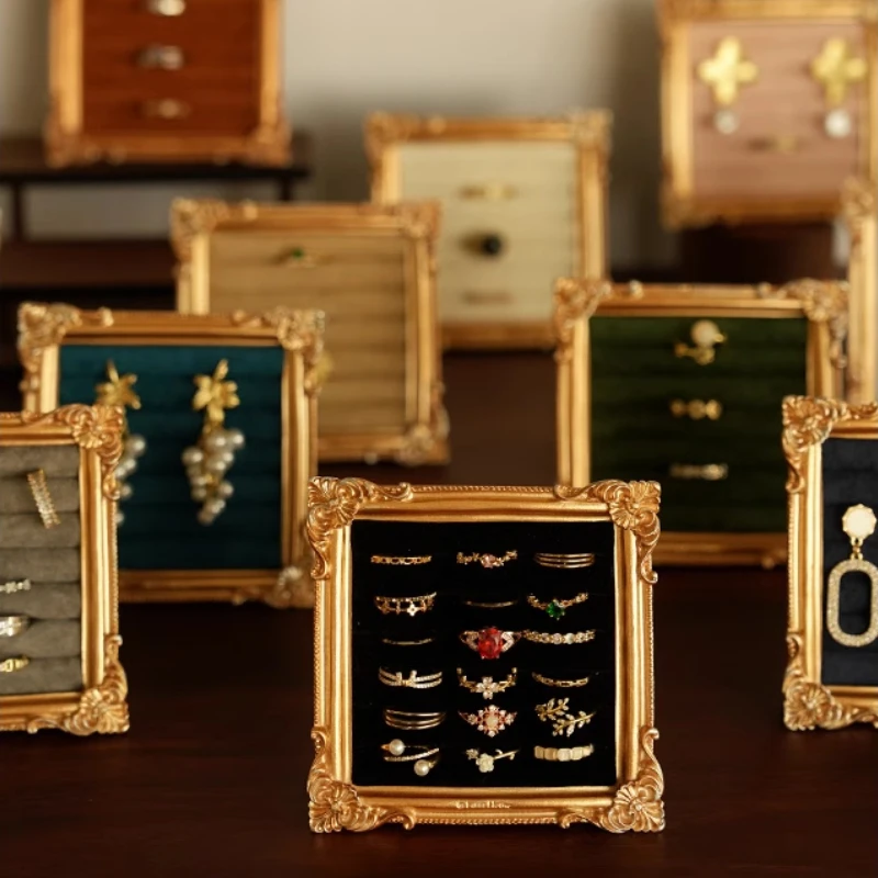 Retro Square Ring Display Stand Jewelry Showcase Tray Wooden Shop ...