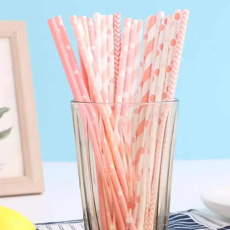 Colorful-Disposable-Paper-Straws-Natural-Eco-Friendly-Pink-Drinking ...
