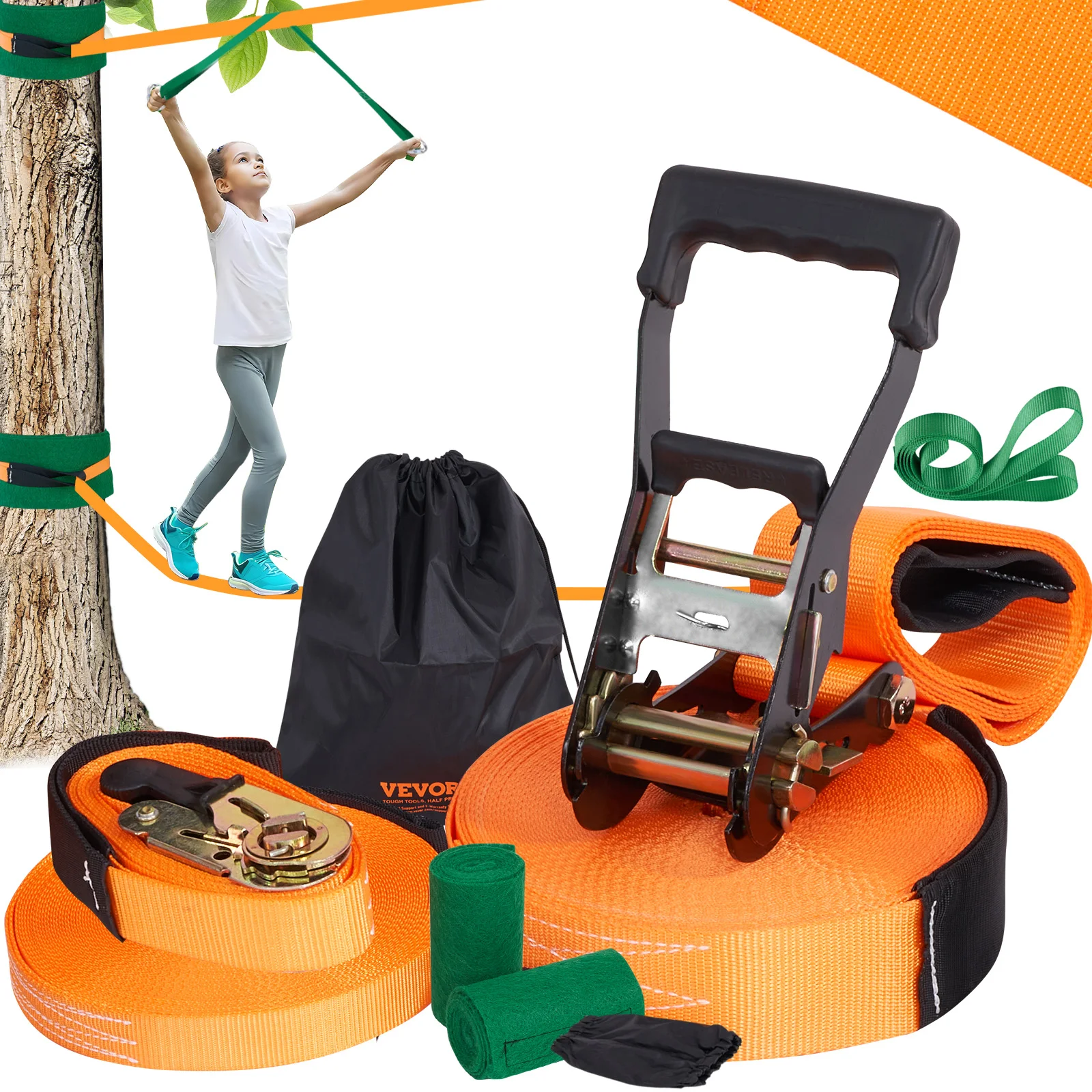 VEVOR Slackline Kit with Training Line Backyard Slack Line Equipment ...