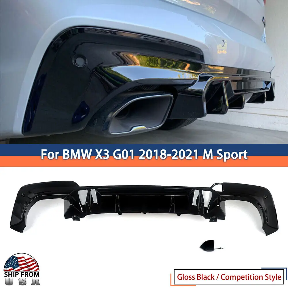 Gloss-Black-For-2018-2021-BMW-G01-X3-M40i-M-Sport-Rear-Diffuser-Bumper ...