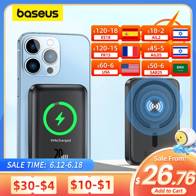 Baseus 6000Mah Power Bank Magnetische Draadloze Oplader 10000Mah ...