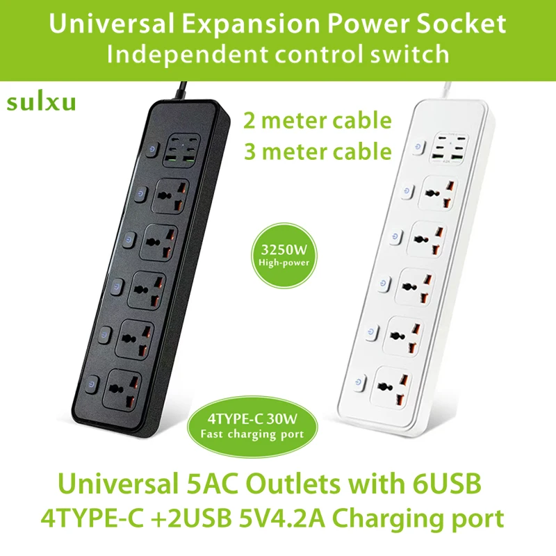 High-power-3250W-Universal-extension-power-strip-with-independent ...
