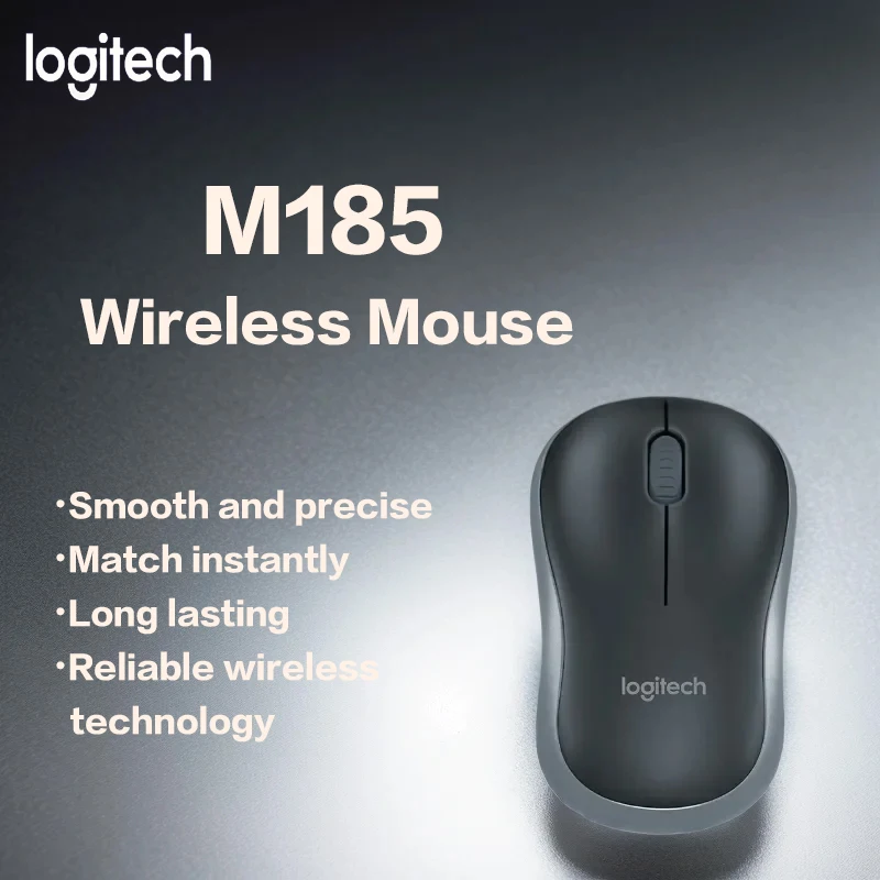 Logitech-M185-Wireless-Mouse-Office-Mouse-Symmetrical-Mouse-Black-Gray ...