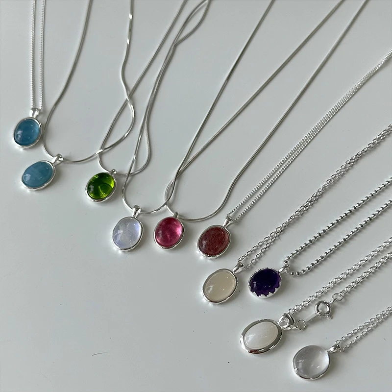 Silvology-Genuine-925-Sterling-Silver-Colorful-Natural-Stone-Pendant-Necklac-for-Women-Oval ...