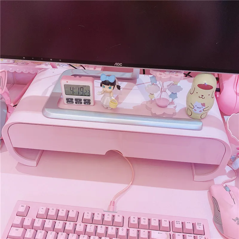Pink Desktop Computer High Shelf Storage Shelf Laptop Desktop Office ...