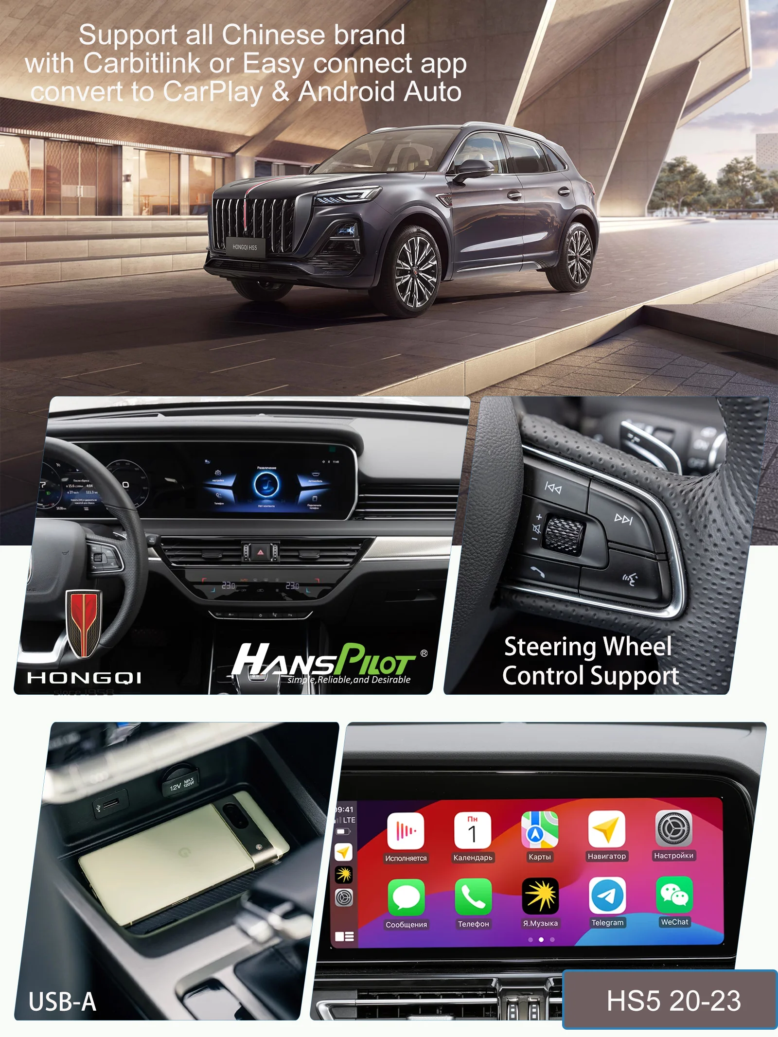 NCP0036 NCP0039 HongQi HS5 H5 H9 адаптер для легкого подключения Carbitlink, преобразующий в ...