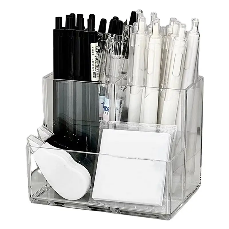 Clear-Acrylic-Pencil-Holder-Pencil-Cup-Brush-Holder-With-4-Compartments ...