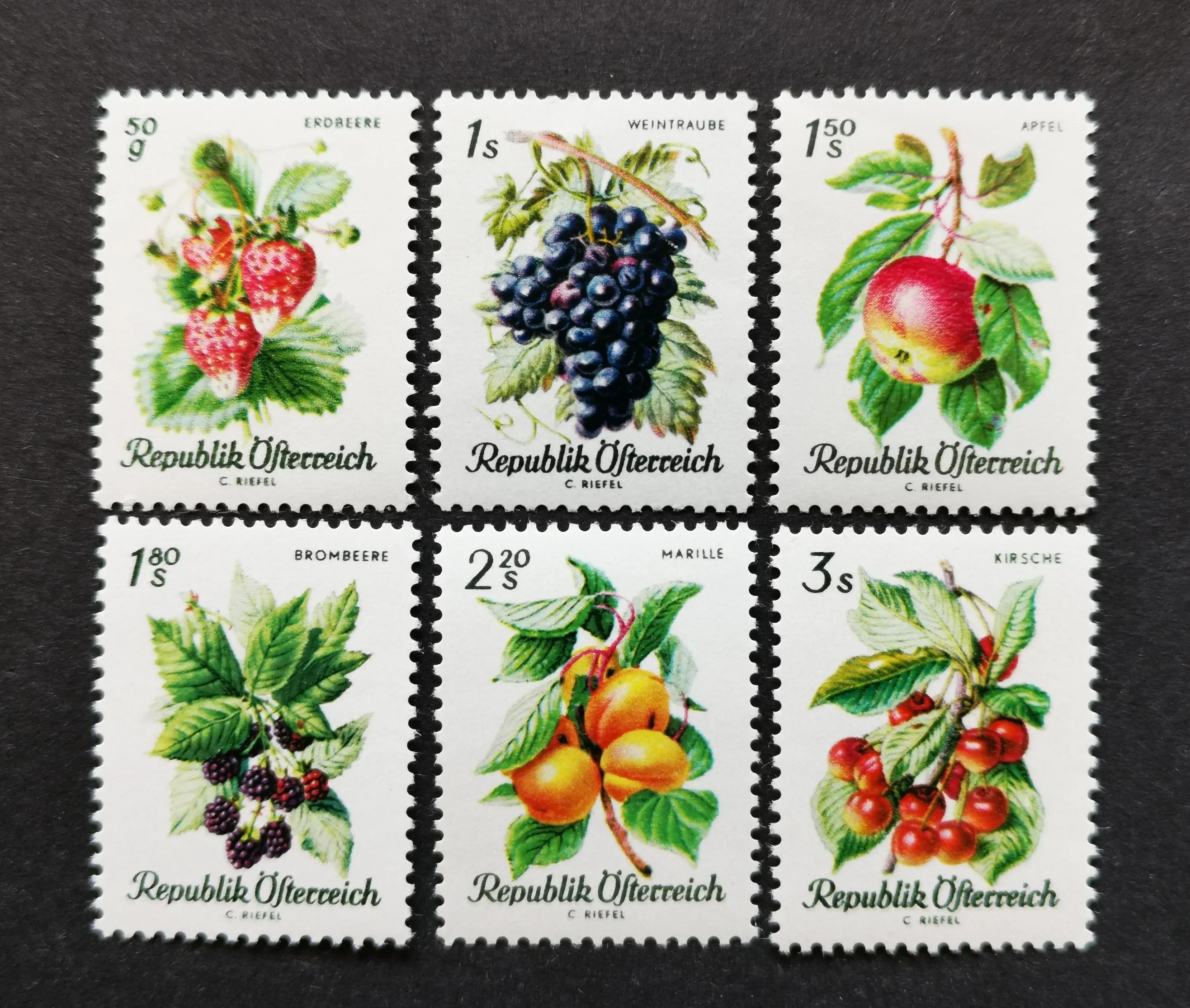 6Pcs/Set New Austria Post Stamp 1966 Fruit Grape Apple Blackberry ...