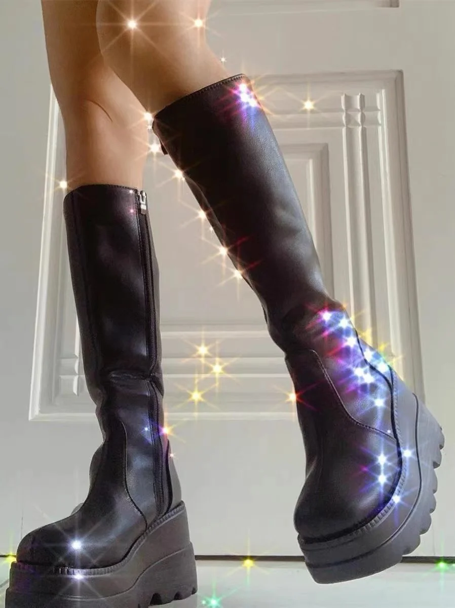 Bottes d39hiver à talons hauts compensés mi mollet pour à plateforme à ...