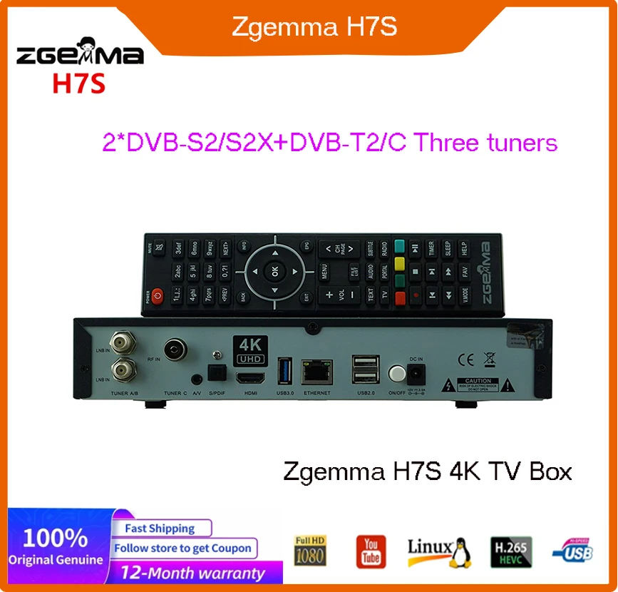 Newest Zgemma H7S E2 Linux Satellite Receiver 4K UHD 2*DVB-S2/S2X + DVB-T2/C 3 tuners Digital ...