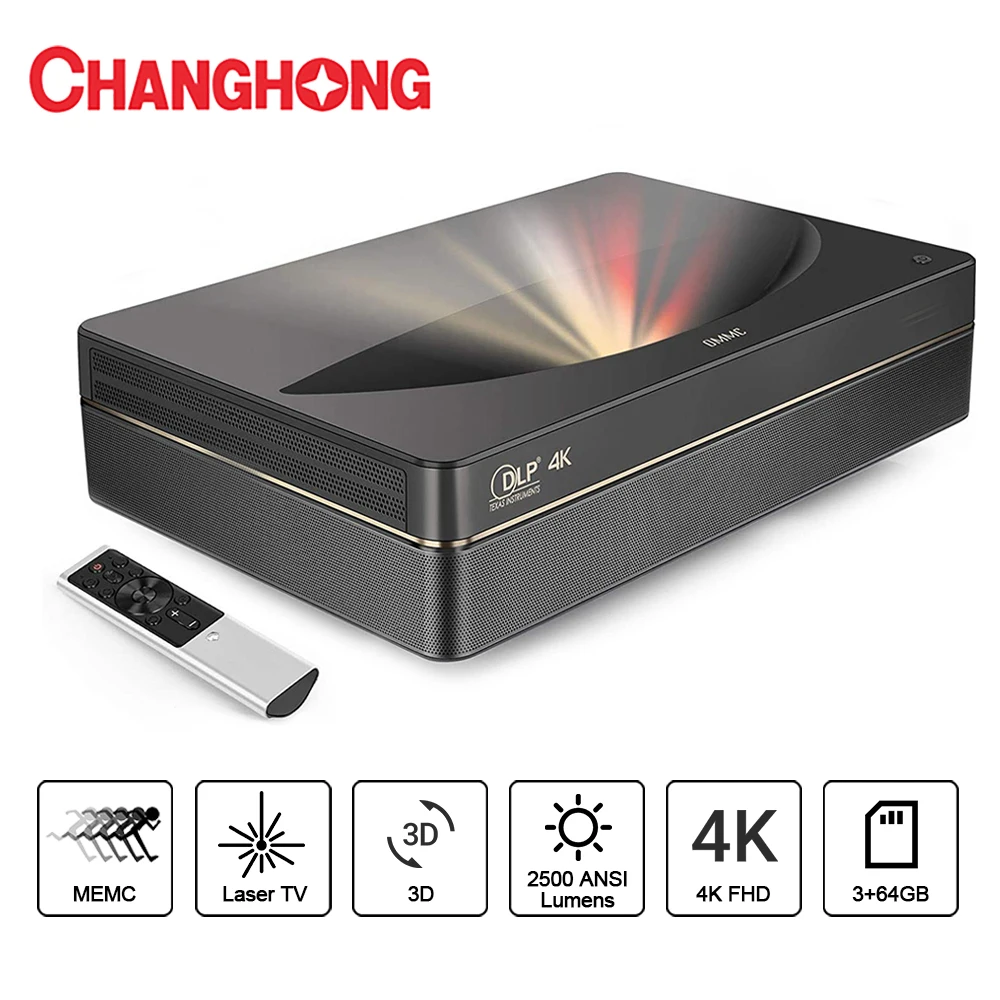 3D 4K Changhong D7U OMMC Projector Laser 2500 ANSI 3+64GB DLP Short ...