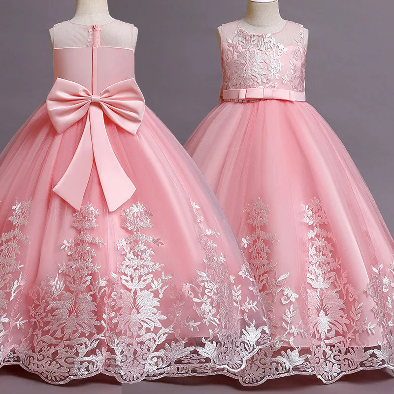 Girls-Sequined-Lace-Dress-White-Bridesmaid-Kids-pink-dress-For-Teed ...