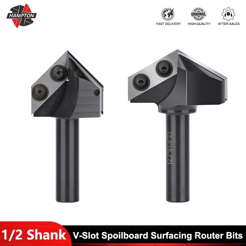 1-2-Shank-V-Slot-Spoilboard-Surfacing-Router-Bits-90-Degrees-Carbide ...