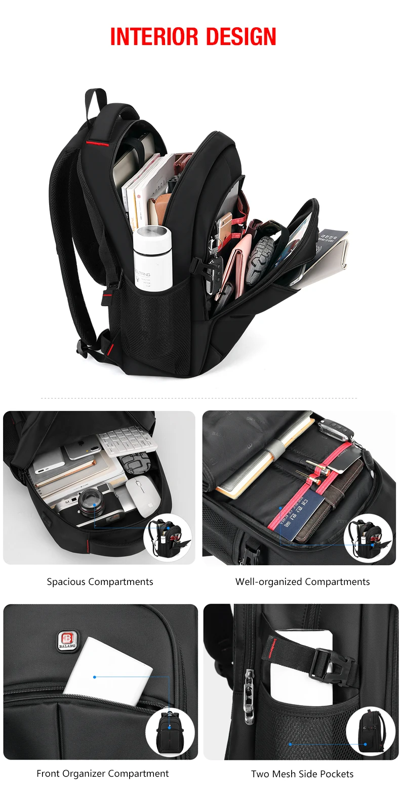 BaLang Laptop Backpack for 15.6″-17″ Computer Male Waterproof Men ...