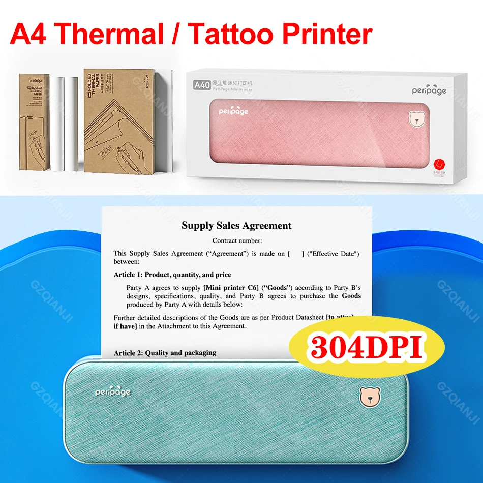 304dpi-Peripage-A40-Bluetooth-Portable-A4-Thermal-Mini-PDF-World-Printer-Tattoo-Stencil-Transfer ...