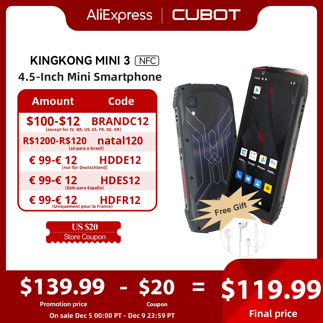 Cubot KingKong MINI 3、4.5 インチ ミニ スマートフォン、mini smartphone android、Helio G85、オクタコア、6 GB RAM、128 GB ...