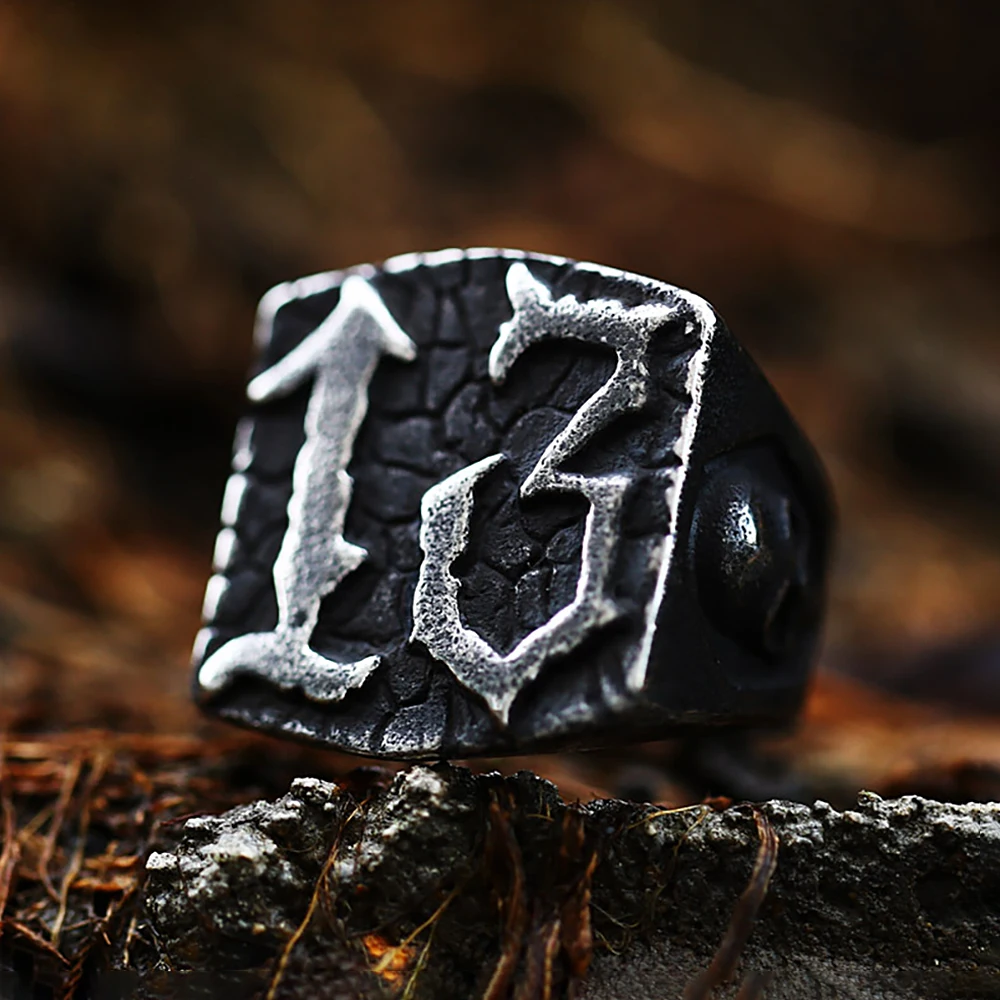 New Design Vintage 316L Stainless Steel Lucky Number Ring For Men Punk ...