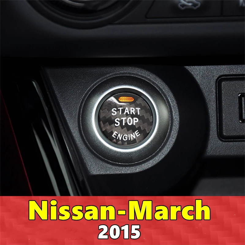 For-Nissan-March-Car-Engine-Start-Stop-Button-Cover-Real-Carbon-Fiber ...