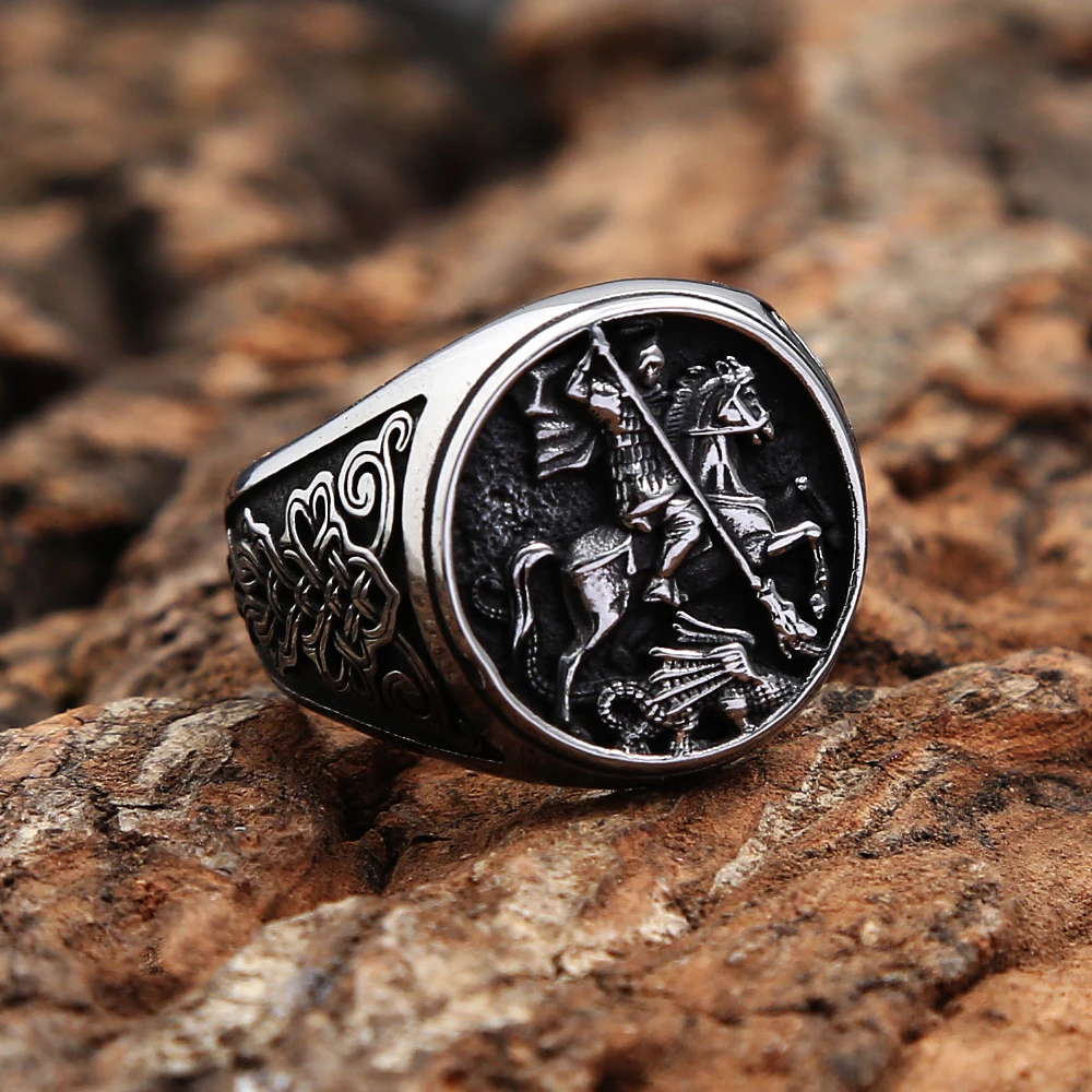 2023-Dragon-Warrior-St-George-Rings-For-Men-Retro-Stainless-Steel-Biker ...